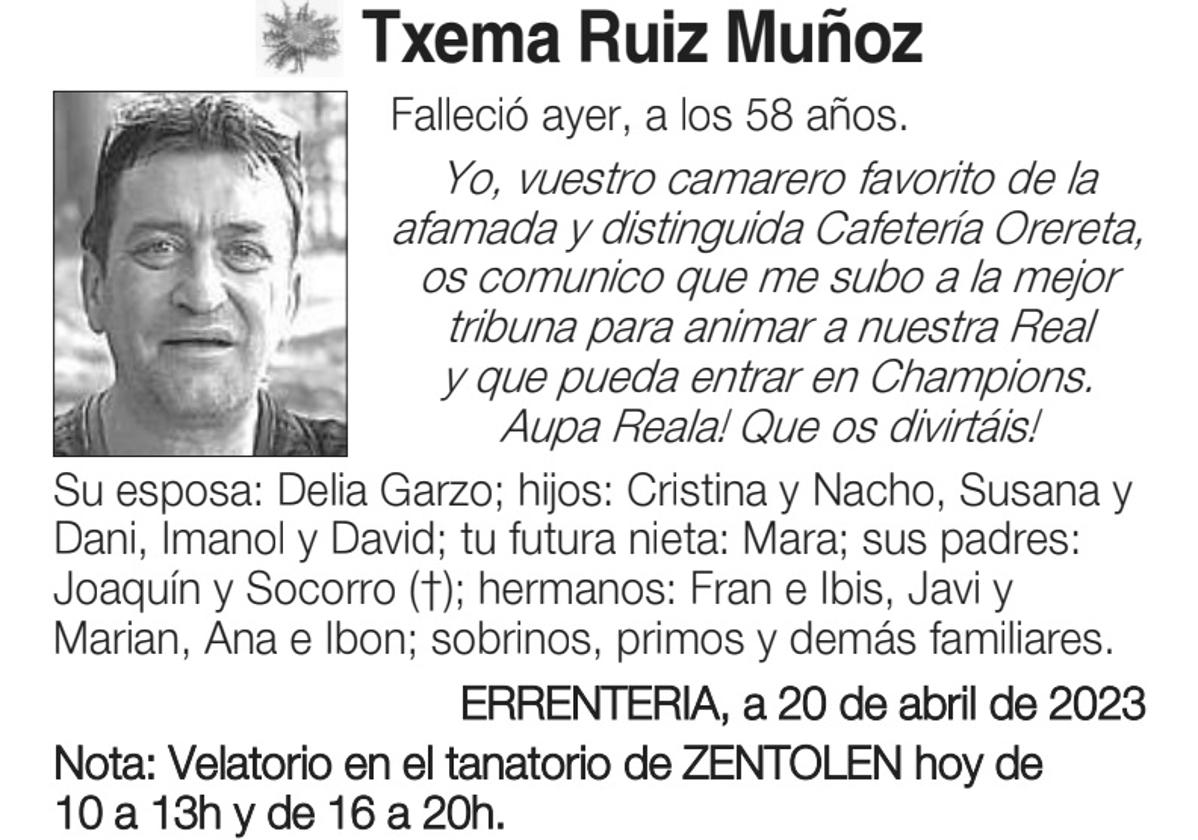 La emotiva esquela de un aficionado txuri-urdin: «Me subo a la mejor tribuna para animar a ...